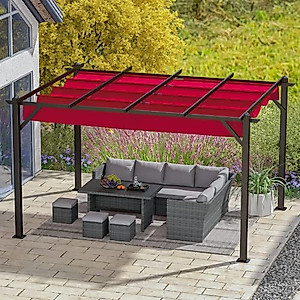 HOMREST 13' X 10' Retractable Pergola, Patio Gazebo Grape Trellis with Removable Sun Shade Canopy, Pergola Grill Canopy with Full Steel Frame for Garden Porch Backyard