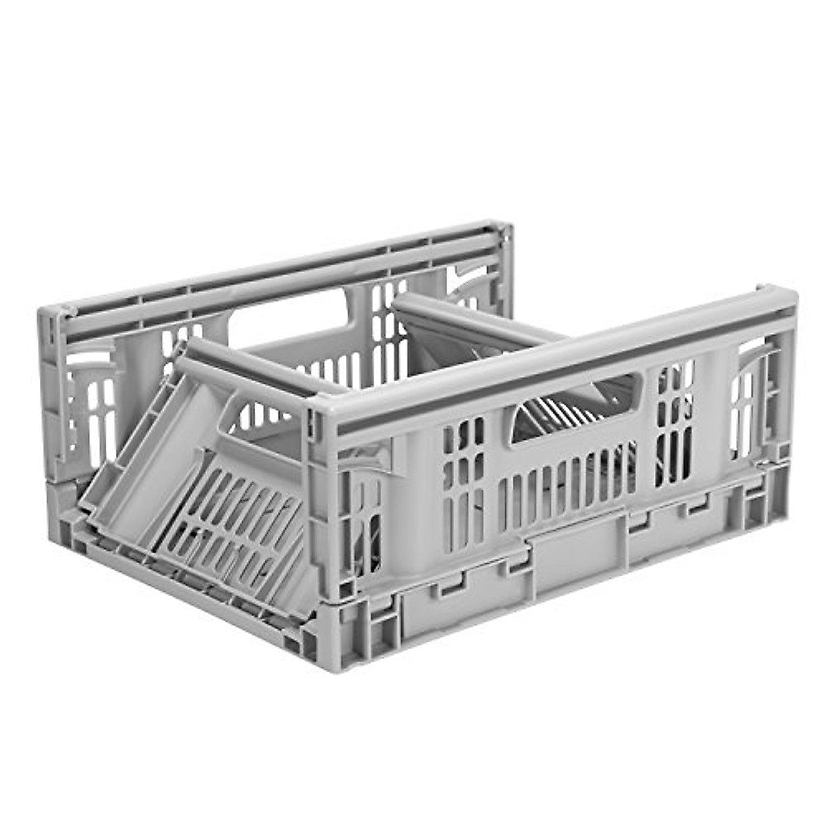 CleverMade CleverCrates Pro-Grade 15.8 Liter Collapsible Storage Bin/Container: Grated Wall Utility Basket/Tote, Grey, 3 Pack