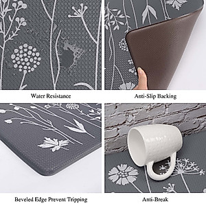 Rempry Kitchen Mat for Floor 0.47inch, Non Slip Thick Kitchen Rugs and Mat Set of 2, Waterproof Cushioned Anti Fatigue Kitchen Mat, 17"x47"+17"x29" Grey