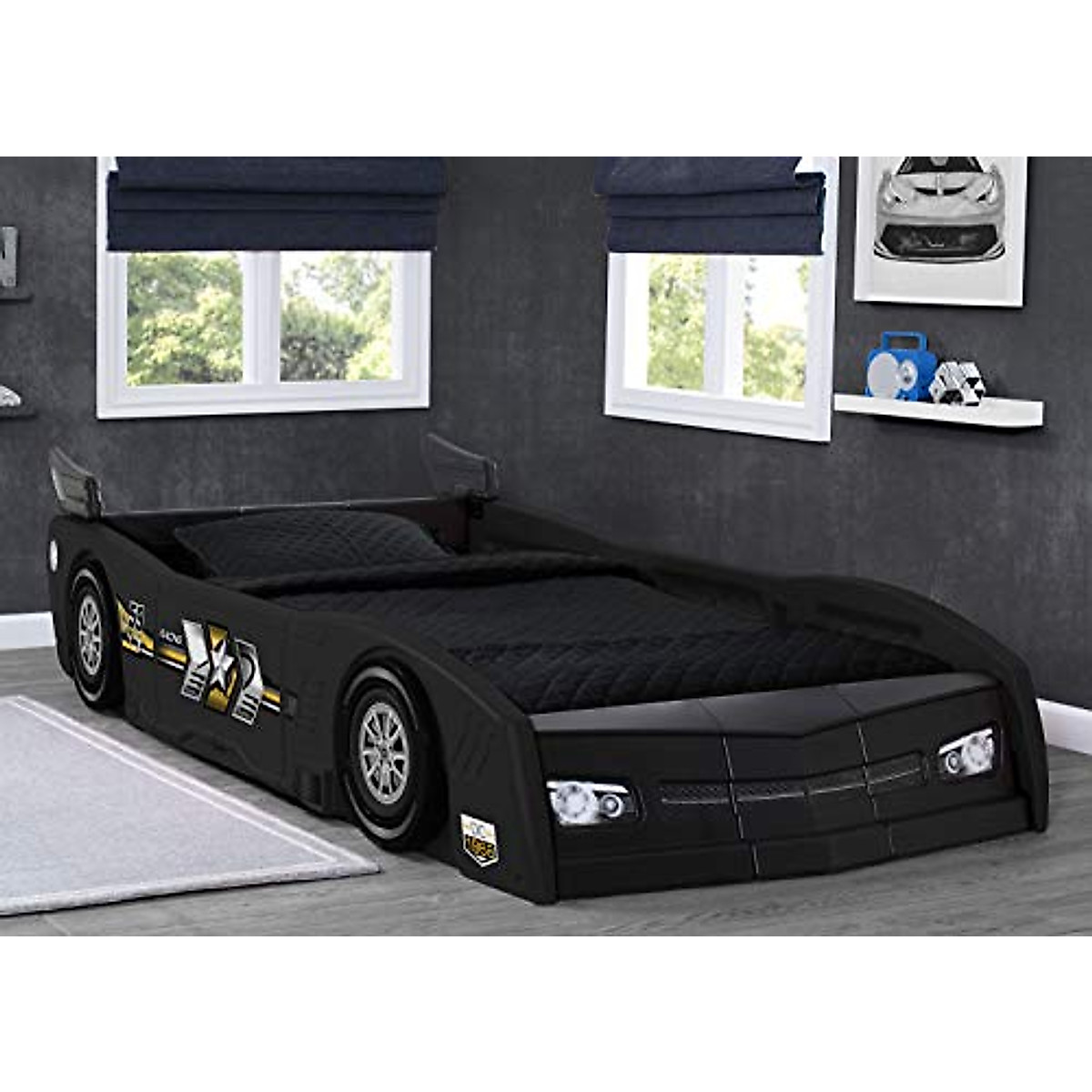 Delta Children Grand Prix Race Car Toddler & Twin Bed - Made in USA, Black