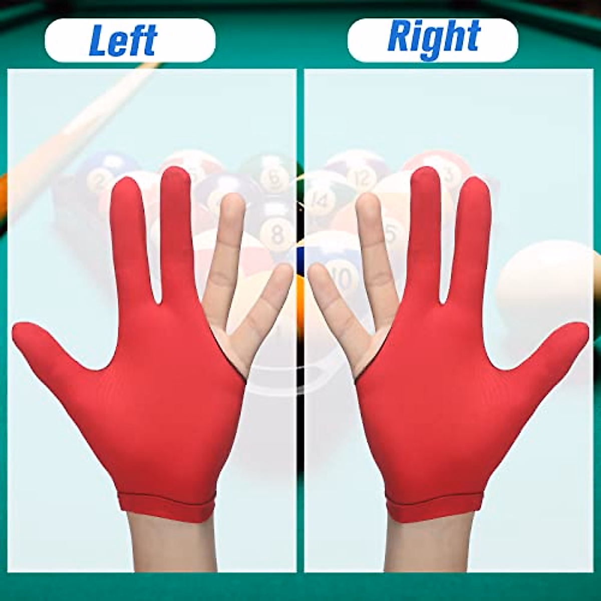 Libima 60 Pcs Billiard Pool Gloves 3 Fingers Billiard Gloves Left and Right Hand Billiard Gloves Universal Cue Sports Gloves for Women Men Billiard Shooters Accessories (Red, Blue, Black)