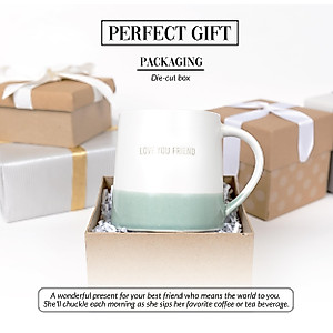 Pavilion Gift Company - Love You Friend - 17 oz Organic Shaped Teal Dipped Stamped Letter Novelty Coffee Mug Tea Cup Best Friend Bestie BFF Gift Neutral Home Modern Friendship Present