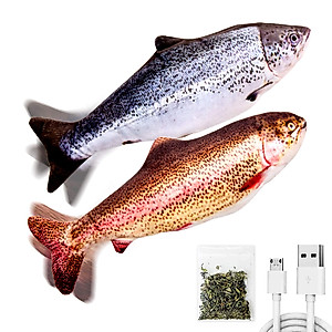 TOOGE 2 Pack 11" Floppy Fish Cat Toys with SilverVine and Catnip for Indoor Cats Interactive Flopping Fish Cat Kicker Catnip Toys for Cats Puppy Small Dogs