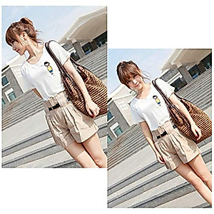 QTKJ Soft Large Straw Shoulder Bag with Brown Charm Leather Tassels, Boho Leather Handle Tote Retro Summer Beach Bag Rattan Handbag (Brown)