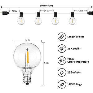 Brightown Outdoor String Lights - 50 Ft Waterproof Connectable Dimmable LED Patio Lights with 25 G40 Globe Bulbs, All Weatherproof Hanging Lights for Outside Backyard Porch Party Decoration