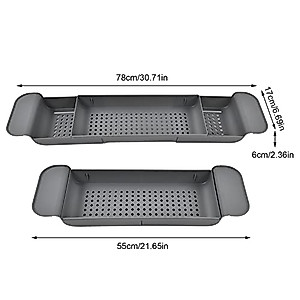 Bathtub Tray Caddy, Plastic Sink Storage Rack Expandable Bath Organizer Shelf for Kitchen Bathroom, White(Grey)