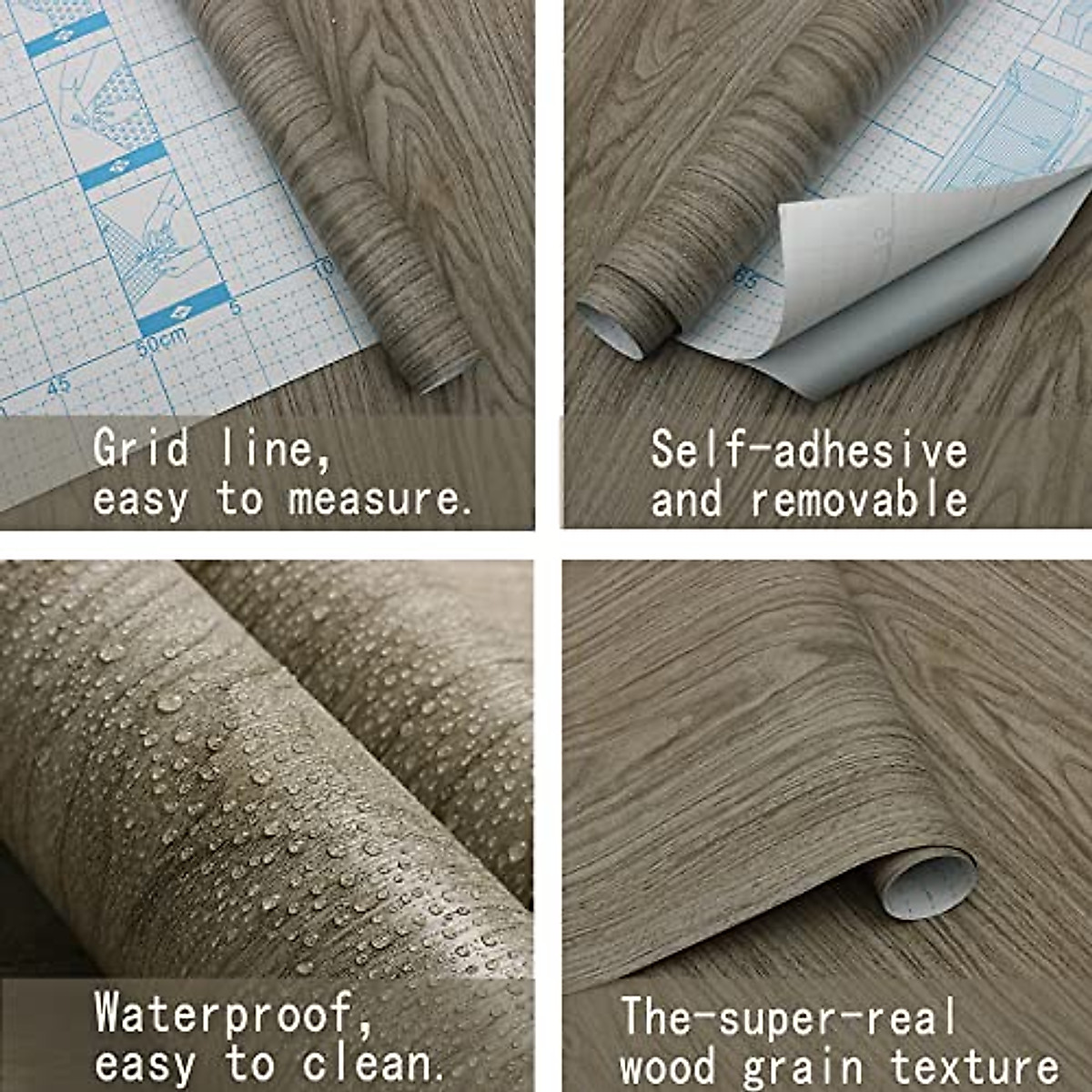 Peel and Stick Wallpaper Wood Contact Paper Gray Brown Removable Self-Adhesive Contact Paper Wood Grain Contact Paper for Cabinets Desks Decorative Home Furniture 78.7"x17.7"