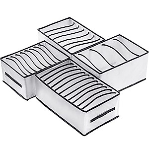 acDesign 4Pcs Nursery Drawer Organizer Dark Grey Sock Drawer Organizer Sock Organizers for Dresser Drawers Storing Socks, Underwear, Ties(5+7+9+12 Cell)
