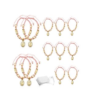 12 PCS Virgin Mary/Lady Guadalupe bracelet Rosary Handmade Red Knot String Bracelets Luck bracelet Men Or Women As Gifts and Used in Prayer bracelet (Pink, Small)
