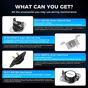 Replace Samsung Dryer Heating Element DC47-00019A & DC96-00887A & DC47-00016A & DC47-00018A & DC32-00007A with Thermal Fuse,Thermostat Dryer Parts,Repace dv40j3000ew/a2 dv45h7000ew/a2 dv42h5200ew/a3