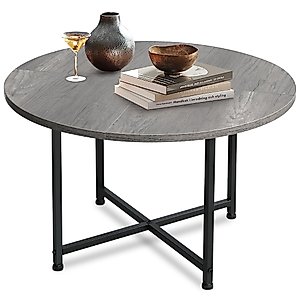 SENIG Round Coffee Table, 2-Tier Coffee Table with Storage Shelf for Living Room, Center Table for Small Spaces, White Oak