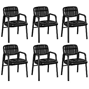 Yaheetech Pack of 6 Office Guest Reception Chair Mid Back PU Leather Task Chair for Waiting Room with Armrest and Lumbar Support, Metal Frame, Black