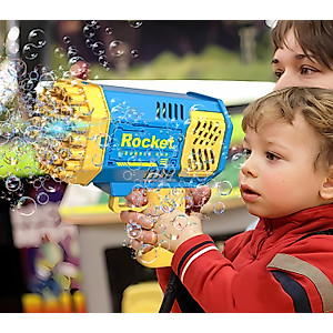 2 Pack Bubble Machine Gun for Kids, 40 Holes Rocket Bubble Maker with Light, Bubble Blaster Bubble Blower Toys Party Favor Graduation Outdoor Activity for Kids Age 3 4 5 6 7 8