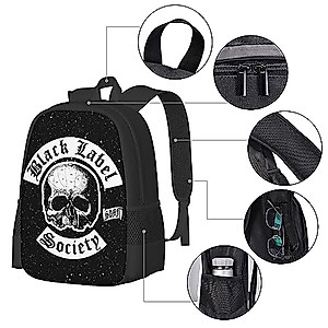 QDUqgTRds Black Metal Label Band Society Backpack,Multifunctional Unisex Classic Bookbags for Mens Popular Cute Daypacks-Climbing Camping Backpacks Suitable for Laptop Work