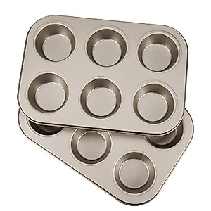 Flexzion Muffin Tray Cupcake Baking Pan 2 Pack, 6-Cup Nonstick Carbon Steel Muffin Tins Non-Stick Cupcake Tin Bakeware Accessories for Baking Cupcakes Muffin Brownies Snacks, Easy Clean, Fridge Safe