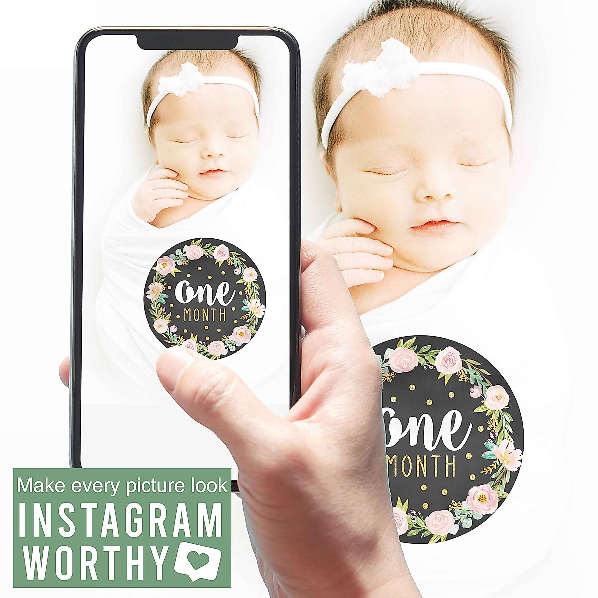 16 Monthly Baby Milestone Stickers Girl - Floral Baby Monthly Milestone Stickers For Baby Girl, Milestone Baby Monthly Stickers, Baby Month Stickers For Baby Photo Props, Monthly Baby Stickers Girl