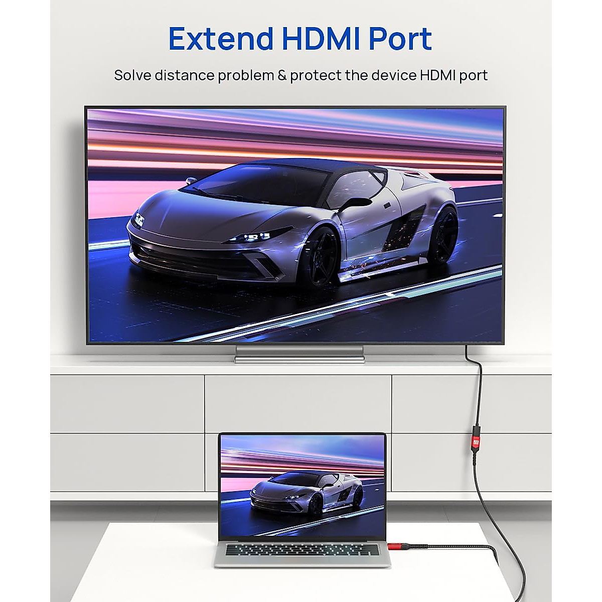 JSAUX HDMI Extension Cable 10FT, 4K 60Hz High Speed HDMI Extender Cord Male to Female Adapter Connector (HDR HDCP 2.2), Compatible with Roku TV Streaming Stick, Bluray Player, HDTV, Laptop, PC - Red