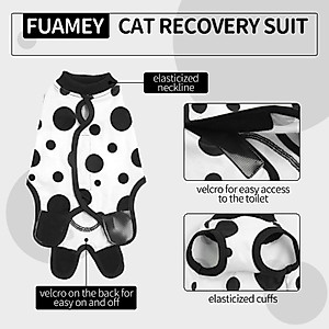 FUAMEY Cat Recovery Suit for Cats Spay,Cat Onesie Abdominal Wounds Surgical Shirts Kitten Skin Protection Bodysuit Cat Anti Licking Wear Female Cats Weaning Clothes Alternative to Cone Black Dot XS
