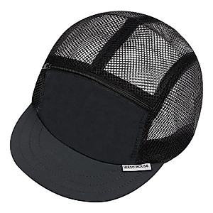 Croogo 5 Panel Short Bill Cap Flat Brim Mesh Baseball Caps Trucker Hat Cooling Breathable Quick Dry Sport Hats,Black-GD16