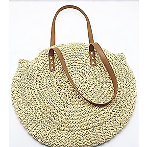 Block Garden Handmade Straw Shoulder Bag for Women Beach Bag Tote Handbag, 01 beige