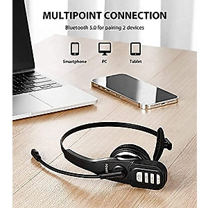 Bluetooth Headset with Microphone,Trucker Bluetooth Headset with Noise Cancelling,22Hrs Call Time,V5.0 Wireless Headset with Mute Button,On Ear Headphones for Cell Phones Business Office