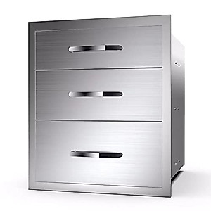 KODOM Outdoor Kitchen Drawers Stainless Steel,20W x 27H x 23D Inch Flush Mount Triple Drawers,BBQ Drawers for Outdoor Kitchens or BBQ Island