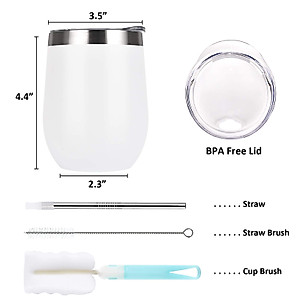 6 Pack Stainless Steel Wine Tumbler Wine Glass, 12 Oz Double Wall Vacuum Insulated Stemless Wine Tumbler with Lid Straw, Set of 6 Cups for Wine, Coffee, Cocktail, Ice Cream, Mix Color