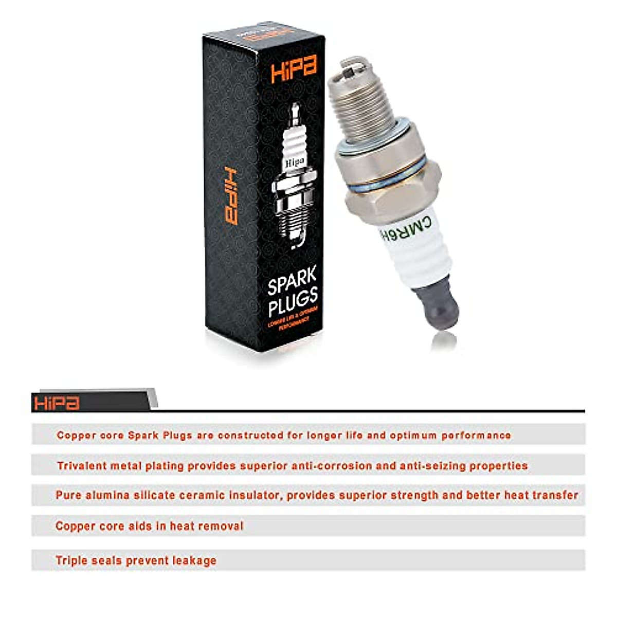 Hipa CMR6H Nickel Copper Core Standard Spark Plug Replace for NGK CMR6H Stihl FS90 FS100 FS110 FS40 FS50 FS56 HL90 HL110 HT100 KM90 BR500(4 Pack)