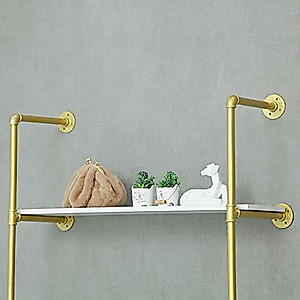 Industrial Pipe Wall Mounted Garment Rack with Top Shelf, Detachable Pipe Clothes Rack, Space-Saving Hanging Bar, Detachable Multi-Purpose Rod for Closet Storage, Gold, 39.3x10 Inches