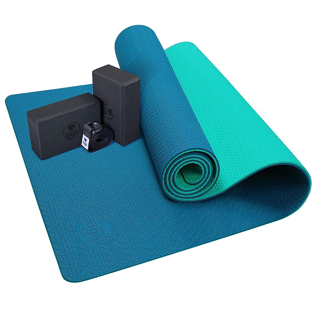 IUGA Yoga Set - Yoga Mat and 2 Yoga Blocks with Strap Included, Yoga Set for Starters and advanced yogis