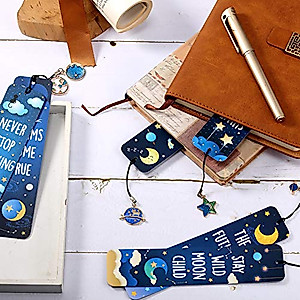 12 Pcs Bookmarks for Children Cat Moon Star Celestial Theme Space Bookmarks with Metal Charms Inspirational Quotes Bookmarker Gift for Kids Boys Girls School Reading (Novelty Style)