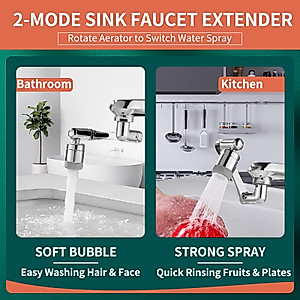 CECEFIN 1080° Swivel Faucet-Extender Sink-Aerator - 2 Mode Splash Water Filter Extension, Kitchen Bathroom 360° Rotatable Spray Attachment, Multifunctional Universal Robotic Arm -Wash Hand/Hair/Face