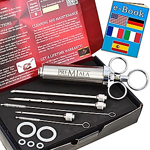 Premiala Awesome Meat Injector - The Original Turkey Injector Creates The Juiciest Turkey and BBQ Ever! 3 Needles + Cleaning Brushes + 100% Food-Grade Materials = Guaranteed to Keep Your Family Safe!