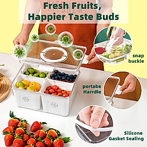 Fruit Storage Containers for Fridge with Lids & Handle, Airtight Fruit Organizer for Refrigerator with 4 Removable Colanders Stackable Fresh Produce Containers for Fridge for Vegetables(White)