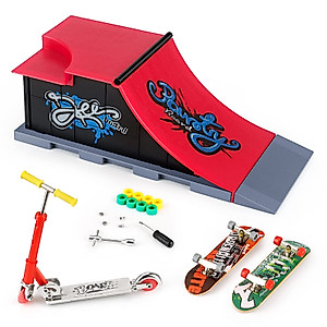 KETIEE Mini Finger Skateboard Ramp Set, Skateboards Park Ramp Kit with Tools for Fingerboards Training, Fingerboard Finger Toy for Adults & Kids