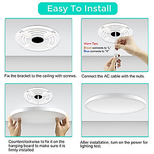 12 Inch 24W LED Flush Mount Ceiling Light Fixture, 5000K Daylight White, 3200LM, Flat Modern Round Light Fixtures, 240W Equivalent White Ceiling Lamp for Kitchens, Stairwells, Bedrooms.etc. 2Pack