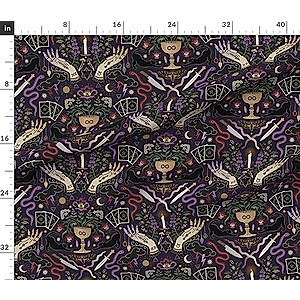 Spoonflower Fabric - Witch Life Purple Cards Cat Plants Crystals Magic Moon Mushrooms Black Printed on Petal Signature Cotton Fabric Fat Quarter - Sewing Quilting Apparel Crafts Decor