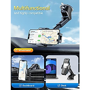Phone Mount for Car [Strong Suction] Phone Holder Mount Hands-Free Universal Cell Phone Mounts for Dashboard/Windshield, 360° Rotation Extendable Mobile Car Holder for iPhone/Samsung/Oneplus