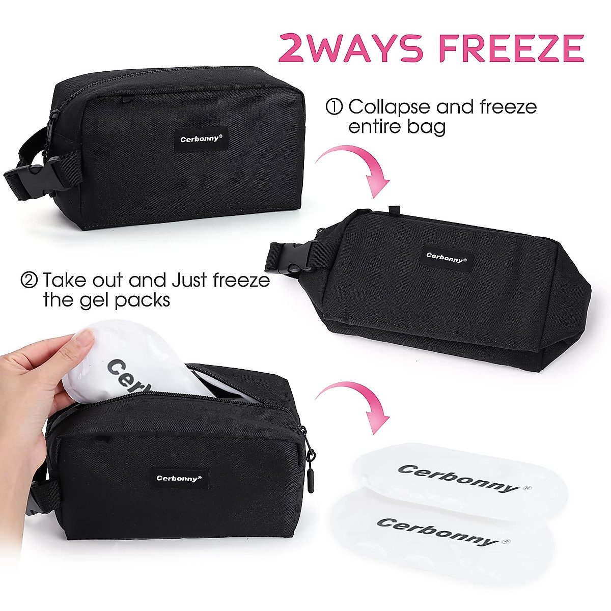Cerbonny Small Cooler Bag Freezable Lunch Bag for Work School Travel,Leak-proof Small Lunch Bag,Small Insulated Bag For Kids/Adults,Freezable Snack Bag Fit For Yogurt (Black)
