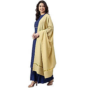 Janasya Women's Dark Blue Chanderi Silk Woven Kurta with Sharara and Dupatta(SET472-KR-SHA-S)