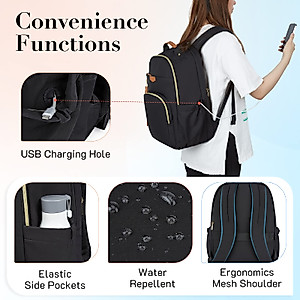 Missnine Laptop Backpack for School Travel Women 15.6 Inch Computer Back Pack with Charging Port Water Repellent Bookbag Lightweight