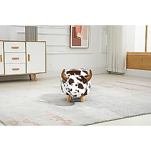 Home 2 Office Cow Ottoman for Kids' Bedroom, Playroom, Nursery, and Living Room, Animal Ottoman with Storage, Footstool for Kids, Brown Cow Print