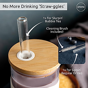 OTOTO NEW Bonesy Glass Tumbler with Straw and Lid - 17oz Cute Glass Water Bottle Tumblers, Goth Accessories, Spooky Gifts, Halloween Gifts, Skull Glass Cup with Lid and Straw, Goth Gifts (White)