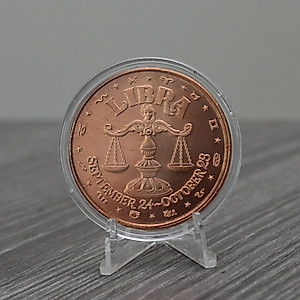 Libra Scales Token: 1 oz Pure Copper Challenge Coin in Capsule - Astrology & Zodiac Gift, Ideal for The Balanced - COA by Heavenly Metals
