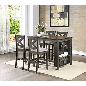 OSP Home Furnishings Century Dining Set Includes Table with Built-in Storage Shelves and 4 Stools, Slate Grey Finish