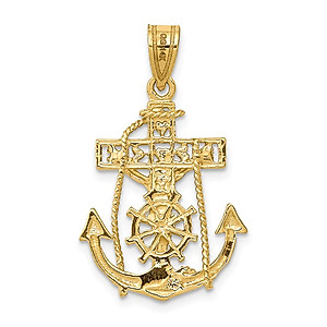 Solid 14k Yellow Gold Anchor Mariners Cross Pendant Charm - 29mm x 18mm