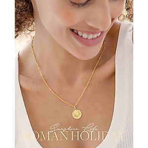 CDE 14K Gold Plated Sun Coin Birthstone Pendant Necklaces for Women 925 Sterling Silver, Christmas Birthday Anniversary Jewelry Gift for Women Girlfriend Mom Daughter Her