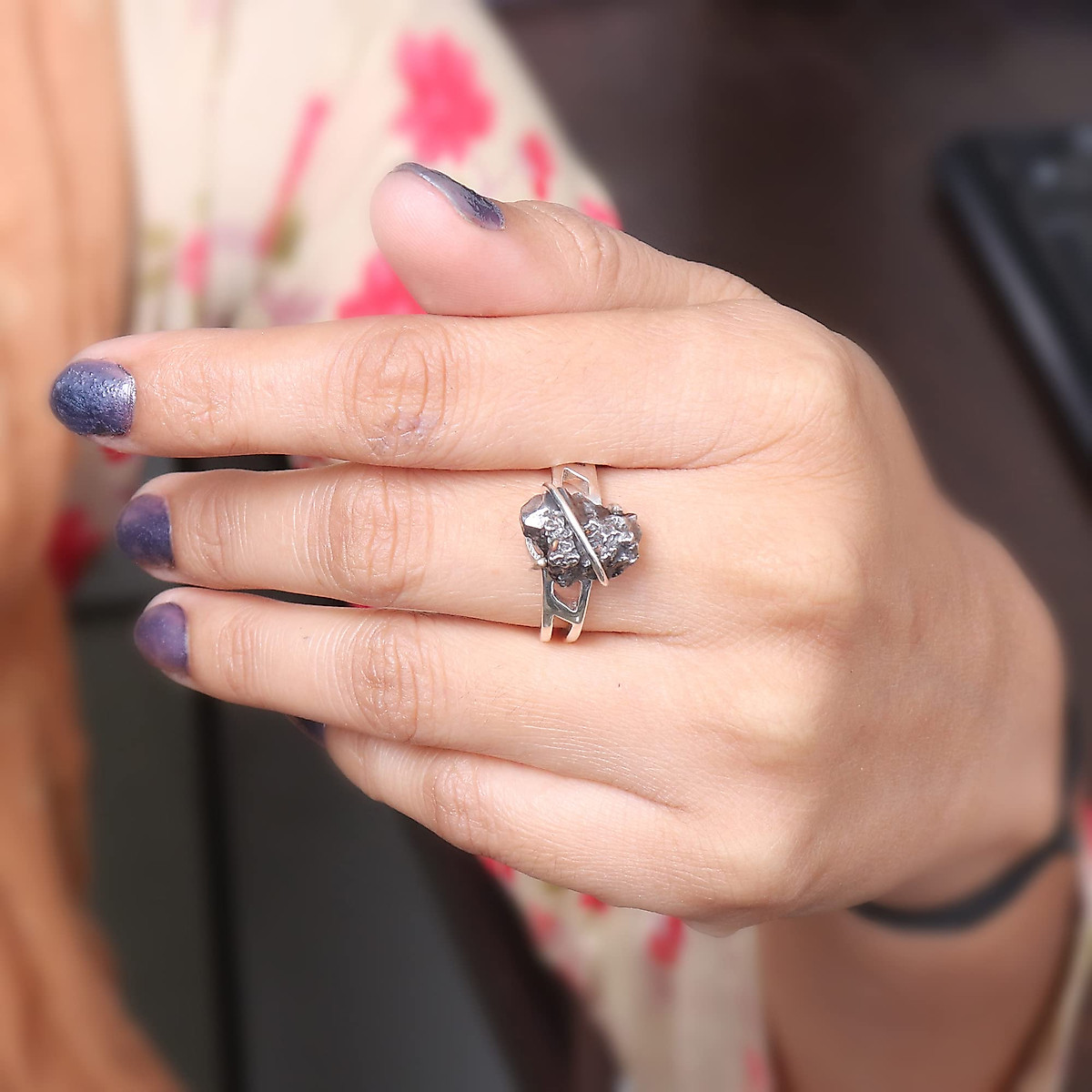 Earth Gems Jewelry Meteorite Sterling Silver Ring, 925 Silver Handmade Ring, Meteorite Raw Stone Ring, Meteorite Rough Stone Ring, Size 10