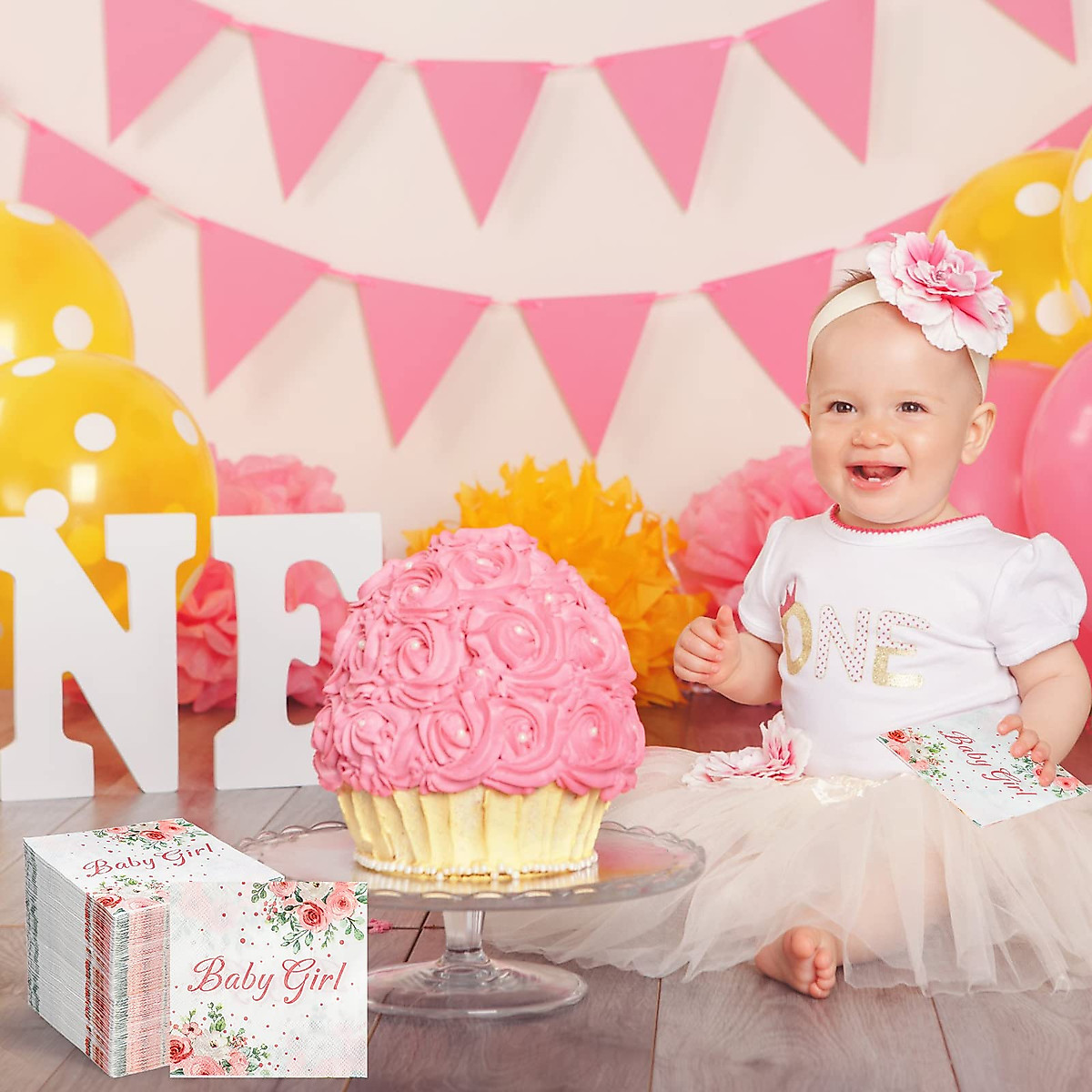 100PCS Baby Girl Napkins Disposable Baby Shower Napkins for Girl Baby Shower Paper Beverage Napkins Baby Girl Shower Party Decorations for Gender Reveal, Birthday, Bridal Shower Party Table Supplies