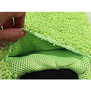 Detailer's Preference Reversible Wash and Scour Mitt – Cross Weave & Chenille Microfiber Washing Mitten for Car Cleaning, Lime Green